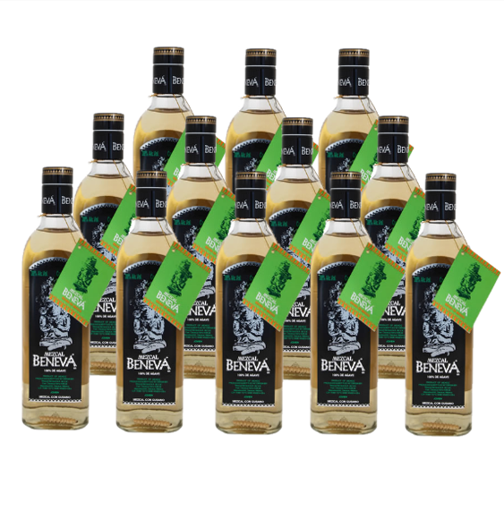 Benevá Caja con 12 Piezas Mezcal Reposado con Gusano de Maguey 750 ml ...