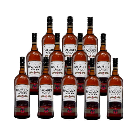 BACARDÍ Caja con 12 Piezas Ron Añejo 1000 ml – Vale Pay